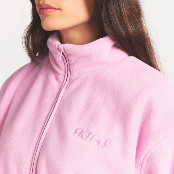 SKIMS Mock Neck Zip Up Jacket Bubble Gum | Pink | | Outdoor Fleece