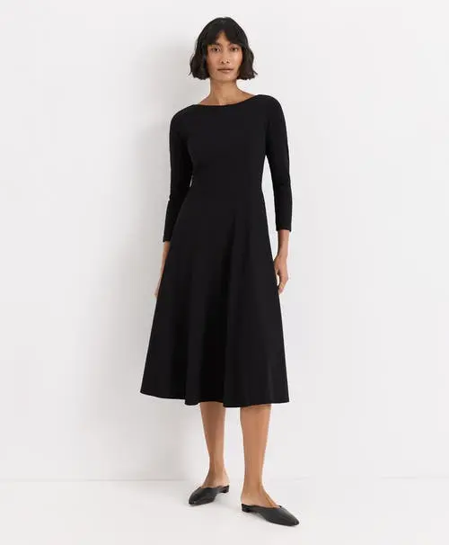 PACT Fit & Flare Three Quarter Sleeve Ballet Dress Made With Organic Cotton - Black