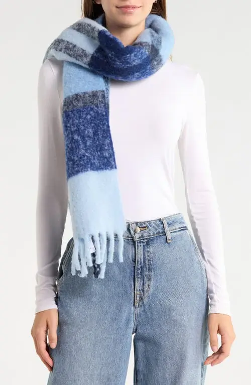 Nordstrom Brushed Wool & Alpaca Blend Scarf - Blue Multi Plaid