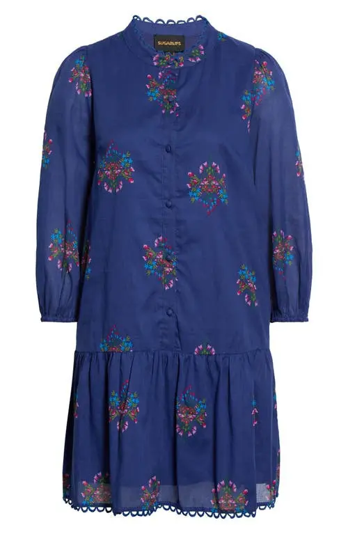 SUGARLIPS Yamila Floral Ruffle Drop Waist Cotton Minidress