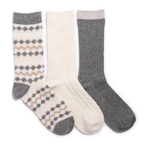 MUK LUKS 3 Pair Pack Boot Wool Blend Socks - Neutral