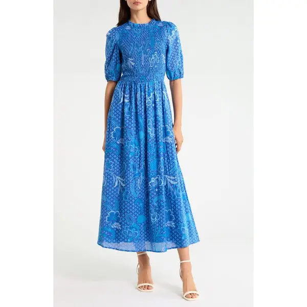 SUGARLIPS Berry Moonlight Smocked Cotton Maxi Dress