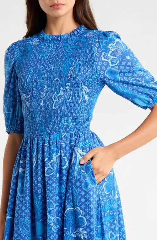 SUGARLIPS Berry Moonlight Smocked Cotton Maxi Dress
