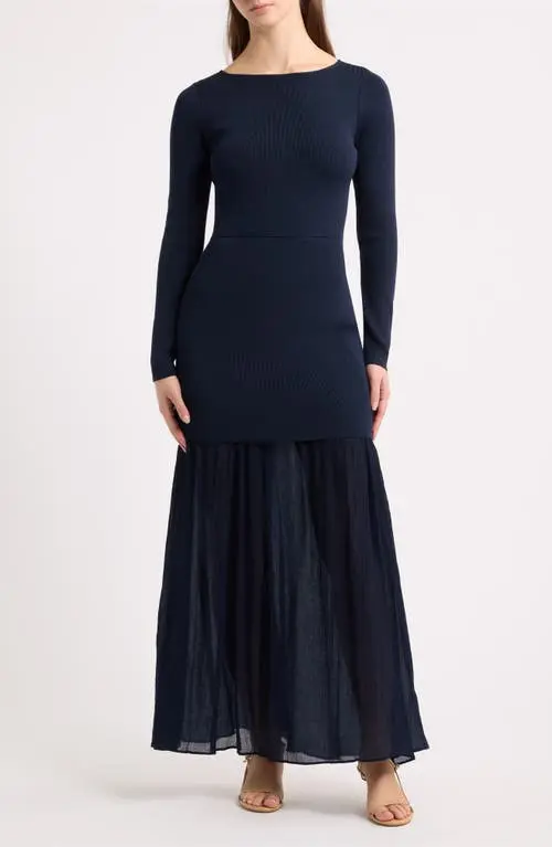 Line & Dot Gemma Mixed Media Maxi Dress - Navy