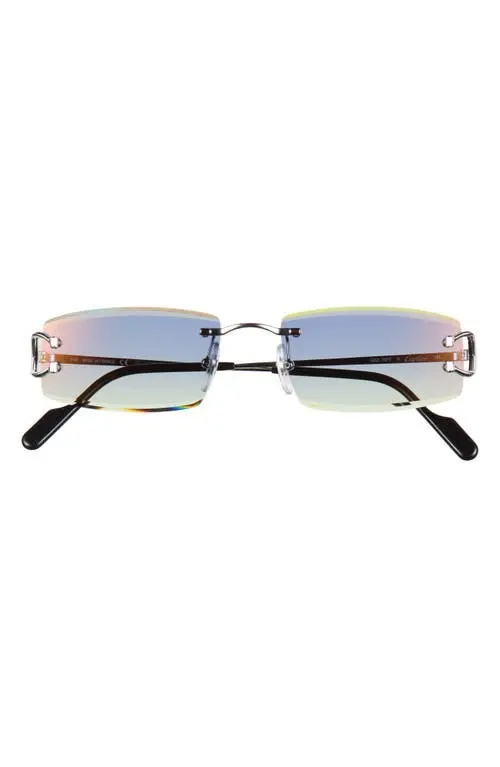 Cartier 56mm Frameless Rectangular Sunglasses - Silver