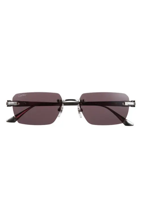 Cartier 55mm Frameless Rectangular Sunglasses - Silver