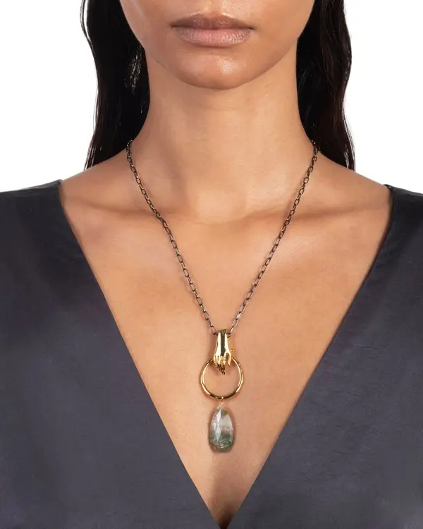 Alexis Bittar Hand Link Long Chain Necklace - Moss Agate