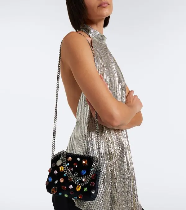 Stella McCartney Falabella Tiny Embellished Velvet Shoulder Bag