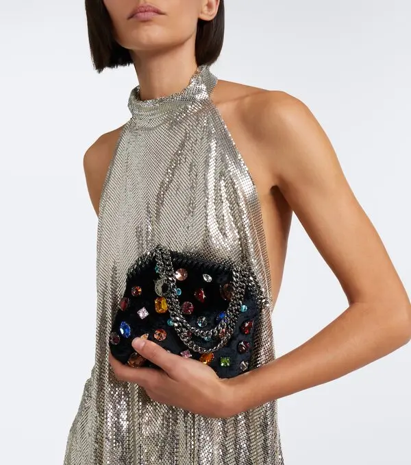 Stella McCartney Falabella Tiny Embellished Velvet Shoulder Bag