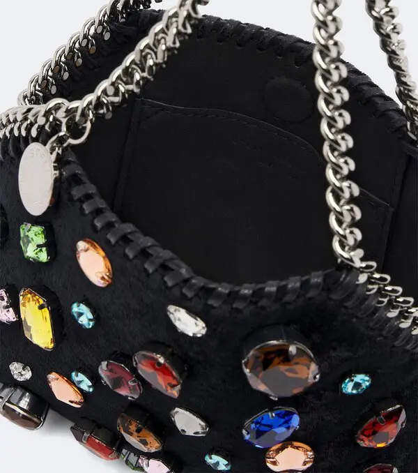 Stella McCartney Falabella Tiny Embellished Velvet Shoulder Bag