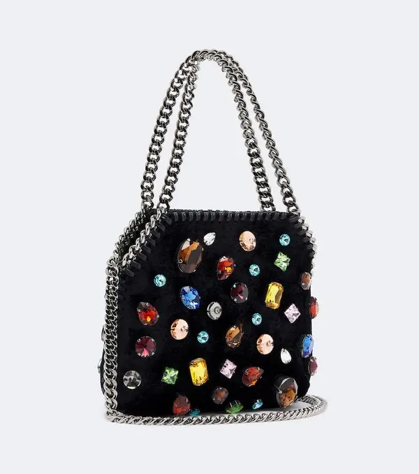 Stella McCartney Falabella Tiny Embellished Velvet Shoulder Bag
