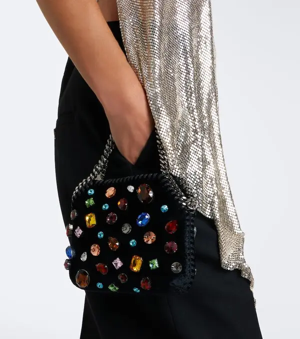 Stella McCartney Falabella Tiny Embellished Velvet Shoulder Bag