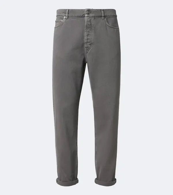 Brunello Cucinelli Leather-trimmed Straight Jeans - Grey