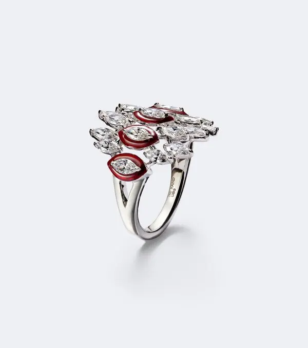 KAMYEN Tiara 18kt White Gold And Enamel Pinky Ring With Diamonds
