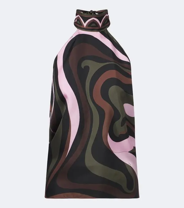 Emilio Pucci Marmo Halterneck Silk Twill Top - Multicoloured