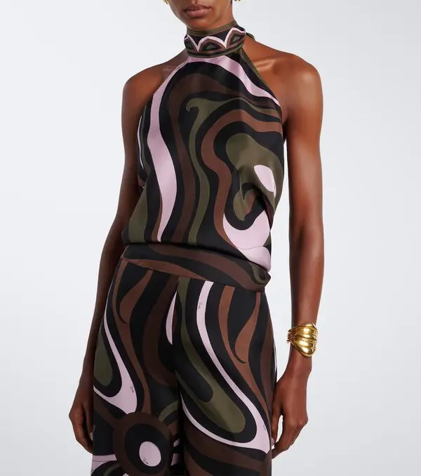 Emilio Pucci Marmo Halterneck Silk Twill Top