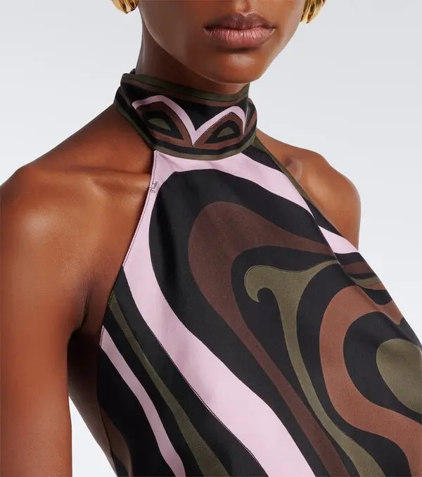 Emilio Pucci Marmo Halterneck Silk Twill Top