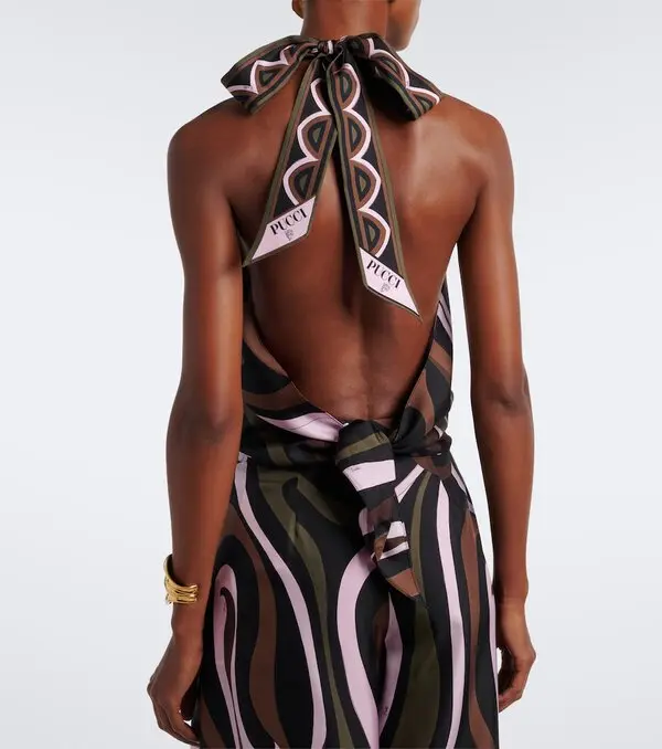 Emilio Pucci Marmo Halterneck Silk Twill Top