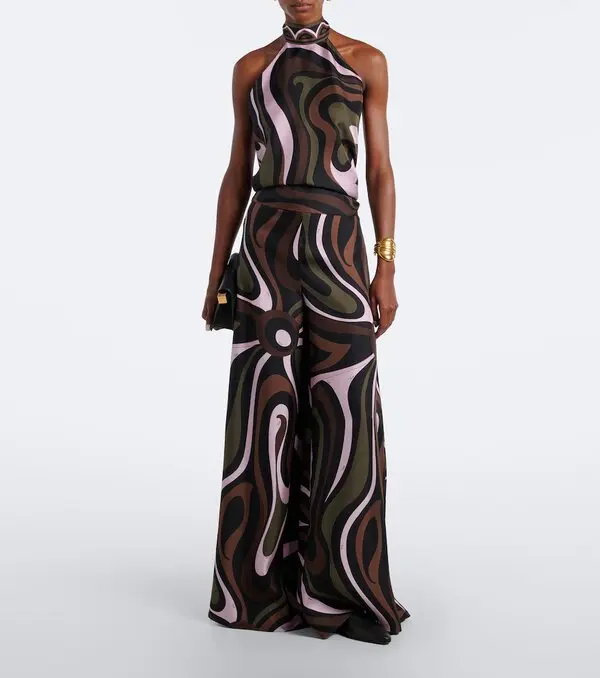 Emilio Pucci Marmo Halterneck Silk Twill Top