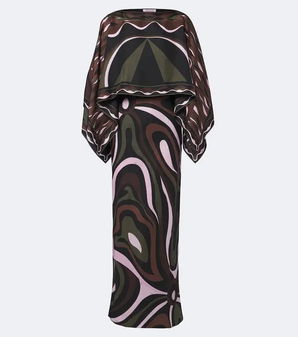 Emilio Pucci Marmo And Dune Caped Silk Twill Gown - Multicoloured