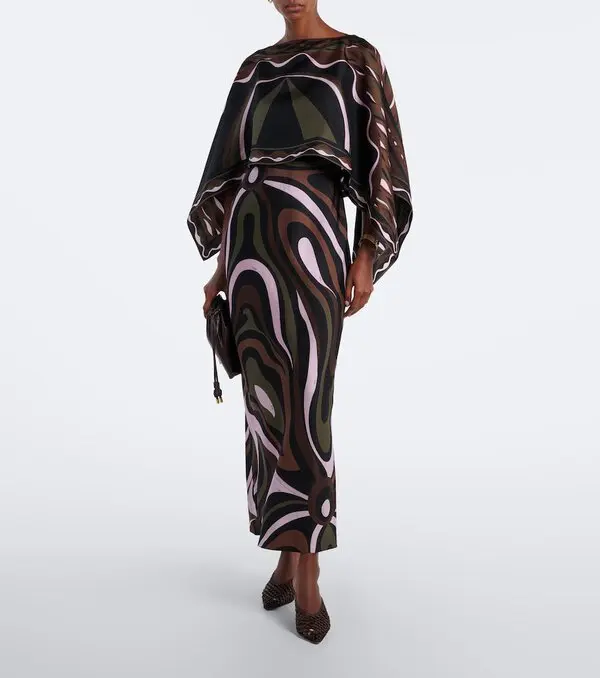 Emilio Pucci Marmo And Dune Caped Silk Twill Gown