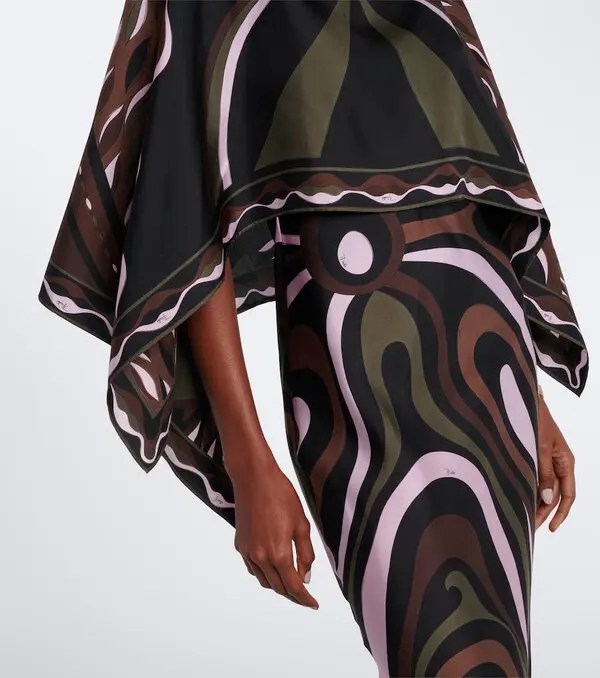 Emilio Pucci Marmo And Dune Caped Silk Twill Gown