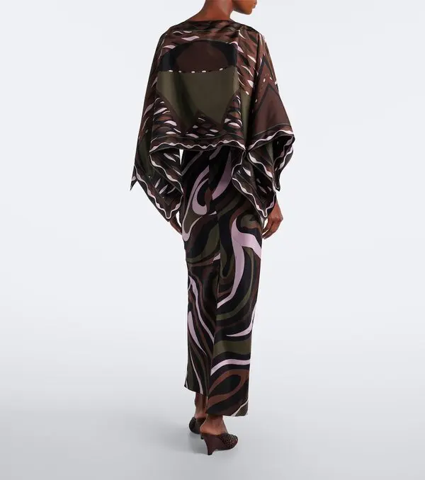 Emilio Pucci Marmo And Dune Caped Silk Twill Gown