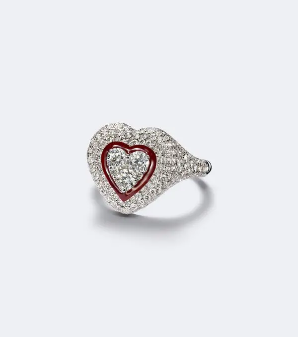 KAMYEN Love Pop 18kt White Gold And Enamel Pinky Ring With Diamonds - Silver