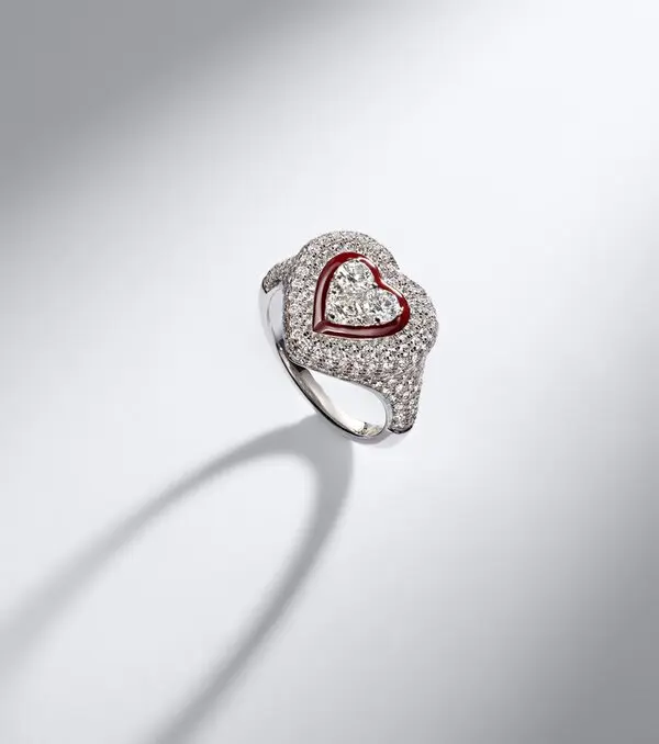 KAMYEN Love Pop 18kt White Gold And Enamel Pinky Ring With Diamonds