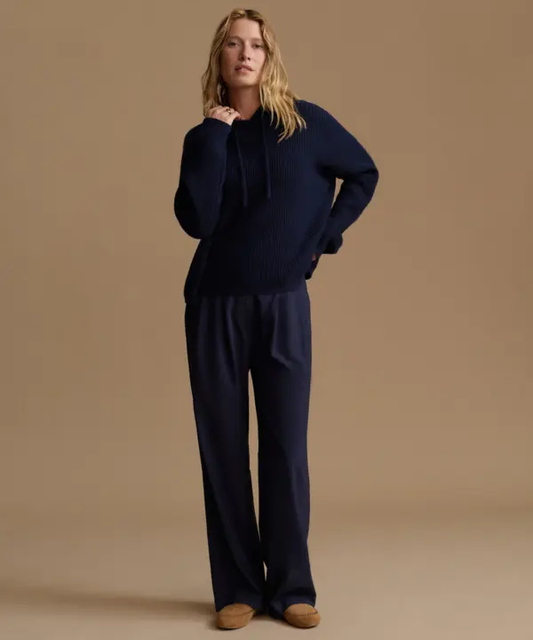 Jenni Kayne Cashmere Fisherman Sweater Hoodie - Navy