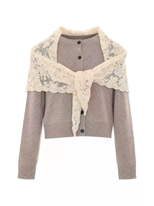 Sea Kirra Lace-overlay Cardigan - Brown