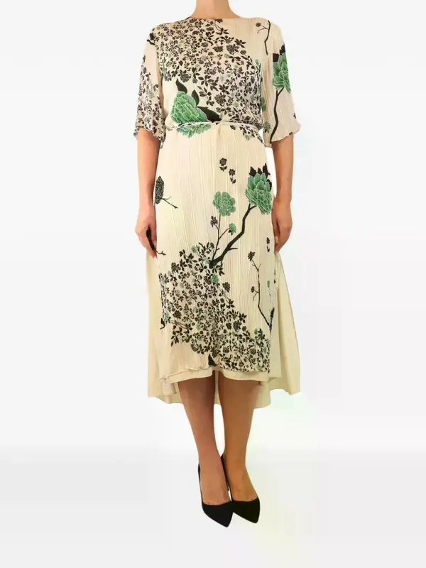 Victoria Beckham Floral-print Midi Dress - Neutrals