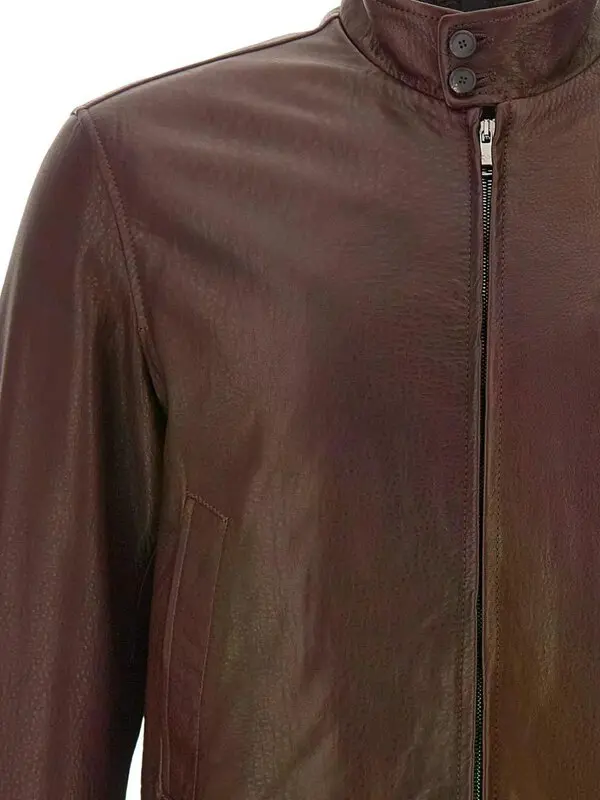 Tagliatore High-collar Leather Jacket