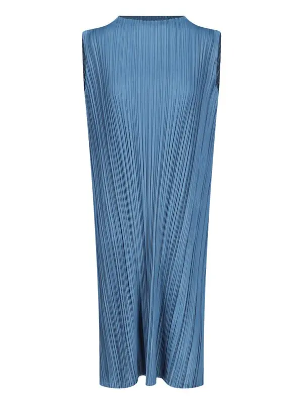 Issey Miyake Pleated Midi Dress "mellow Pleats - Blue