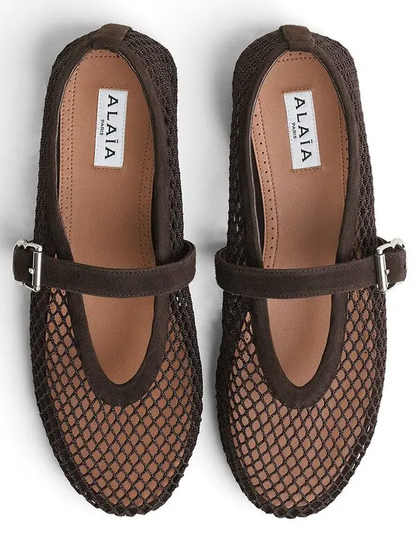 Alaïa Suede Ballet Flats In Fishnet - Brown