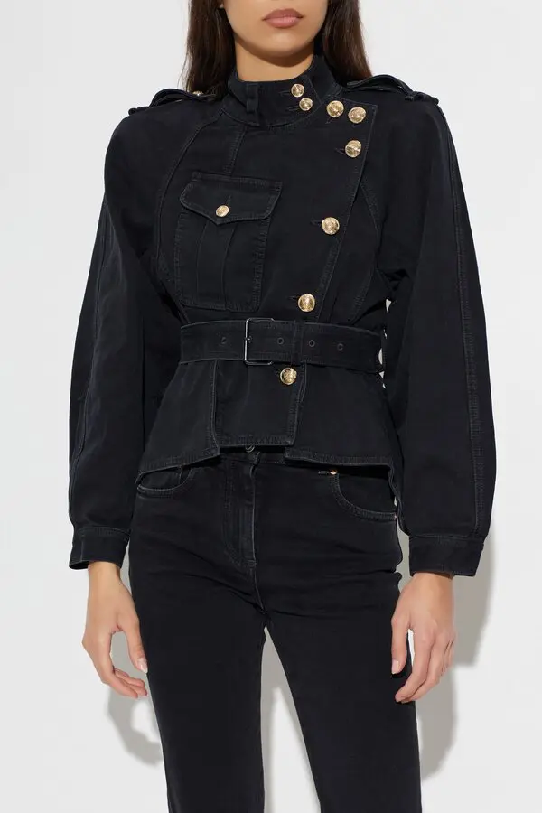 Balmain Denim Jacket With Belt - Black
