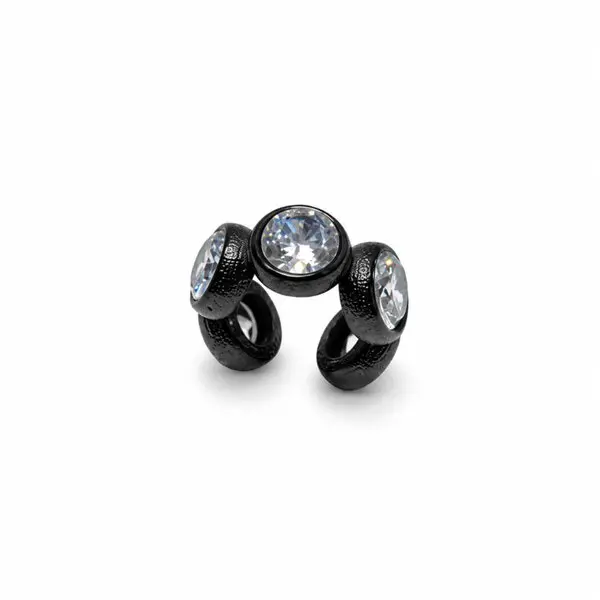 JAGGED HALO JEWELRY Reign Crystal Ear Cuff Stainless Steel Black Rhodium Plated - Silver