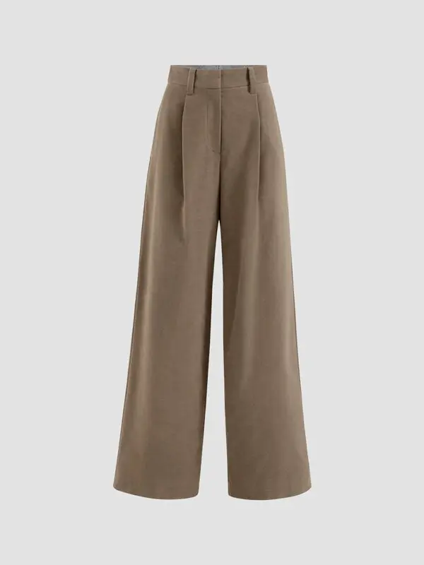 Brunello Cucinelli Stretch Cotton Moleskin Loose Tailored Trousers With Monili - Brown