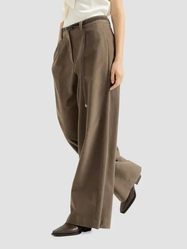 Brunello Cucinelli Stretch Cotton Moleskin Loose Tailored Trousers With Monili
