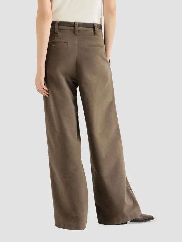 Brunello Cucinelli Stretch Cotton Moleskin Loose Tailored Trousers With Monili