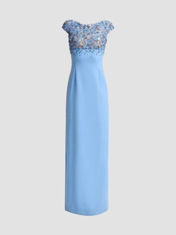 Oscar De La Renta Crystal-embellished Column Gown - Hydrangea