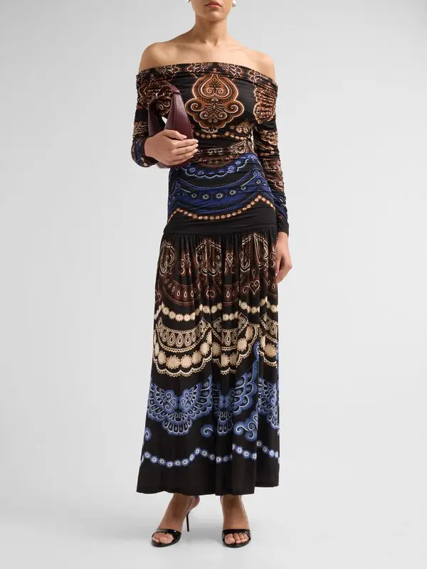 Farm Rio Nicole Printed Ruched Jersey Maxi Dress