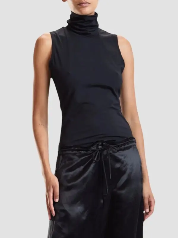 Cynthia Rowley Sutton Jersey Sleeveless Turtleneck Top