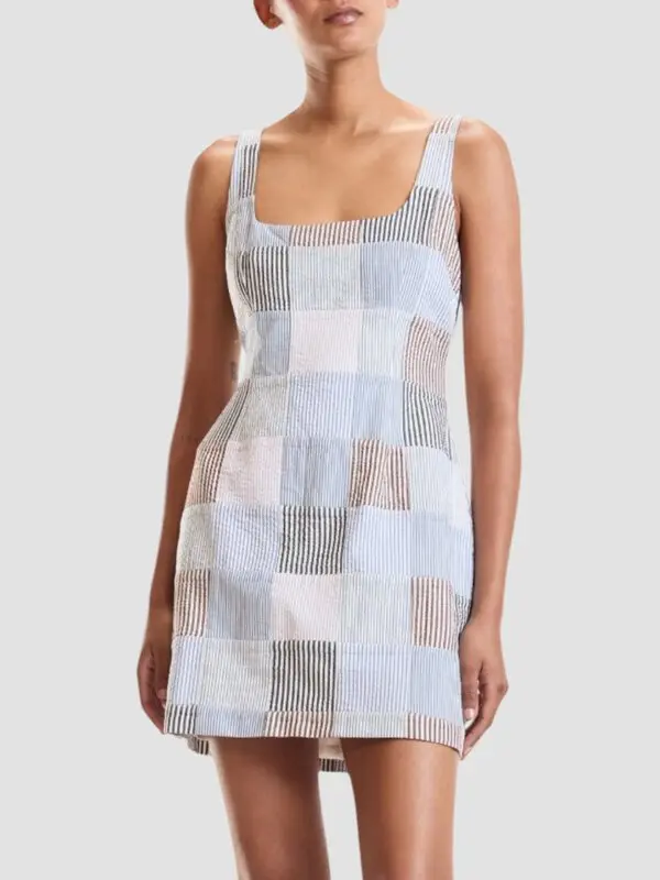 Cynthia Rowley Millie Patchwork Seersucker Scoopneck Minidress