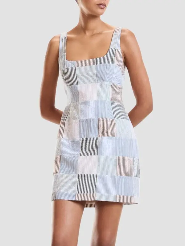 Cynthia Rowley Millie Patchwork Seersucker Scoopneck Minidress