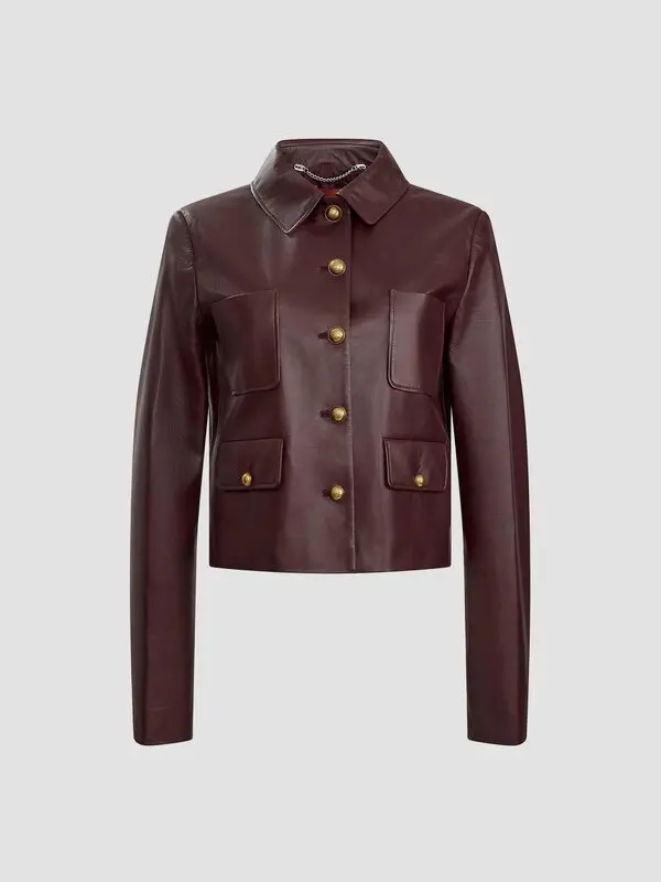 Altuzarra Astley Leather Crop Jacket - Maroon