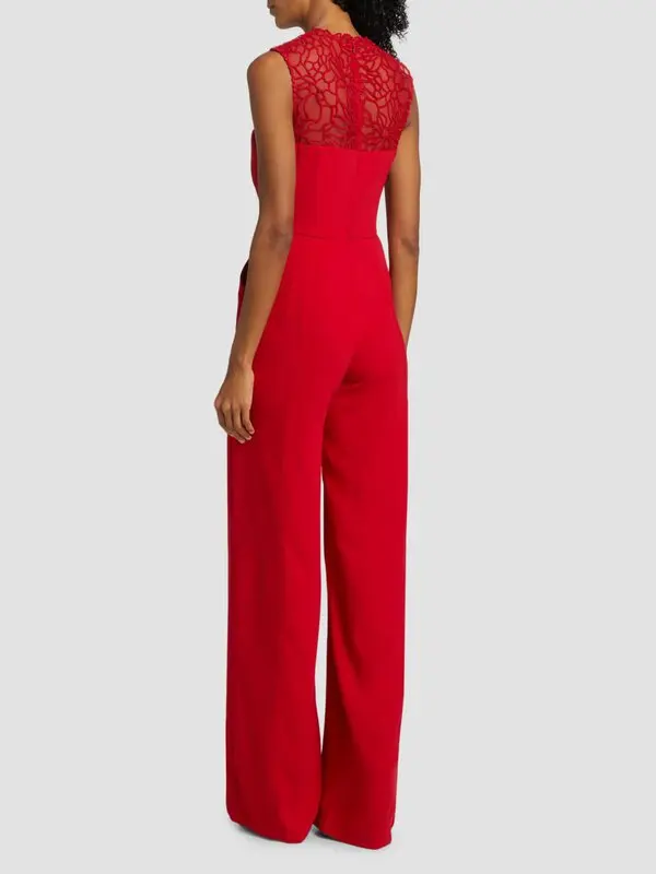 HONAYDA Crêpe Lace Neck Jumpsuit