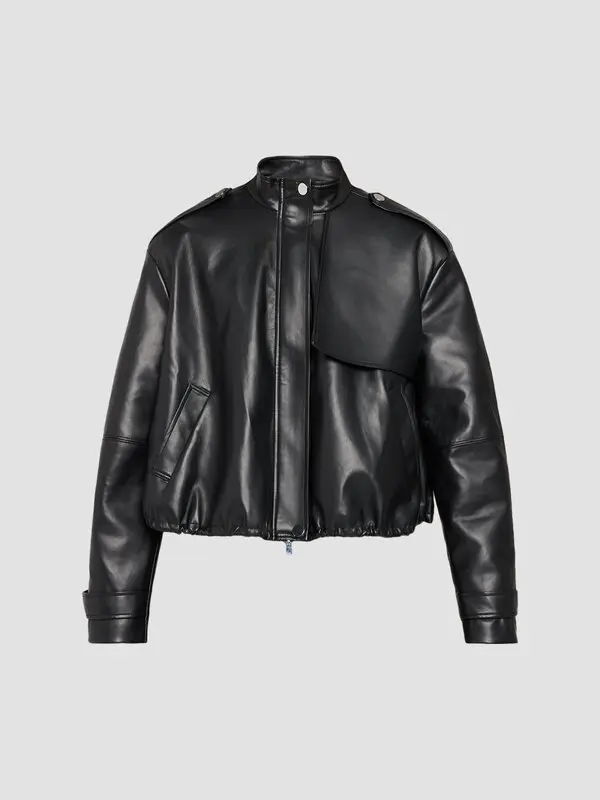 TOCCIN Alyssa Vegan Leather Drawstring Bomber Jacket - Jet