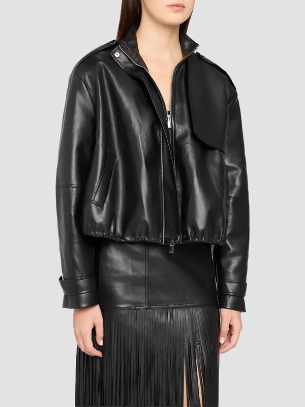 TOCCIN Alyssa Vegan Leather Drawstring Bomber Jacket