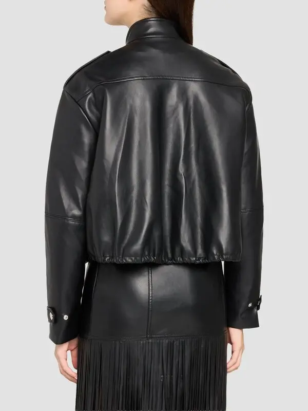 TOCCIN Alyssa Vegan Leather Drawstring Bomber Jacket